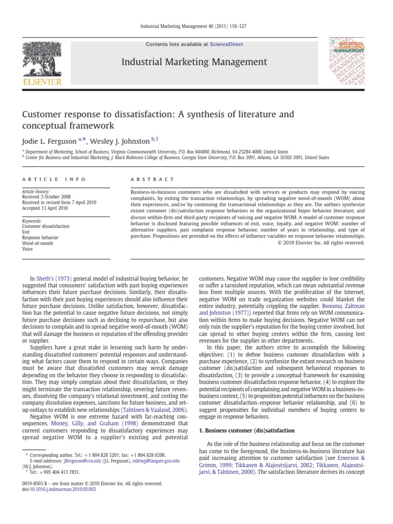 Customer Response To Dissatisfaction | PDF | Customer Satisfaction | Behavior