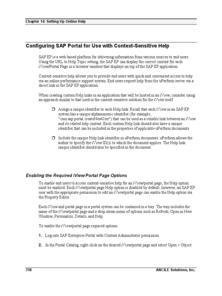 Enabling Context Sensitive Help in SAP Portal | PDF | System Software ...