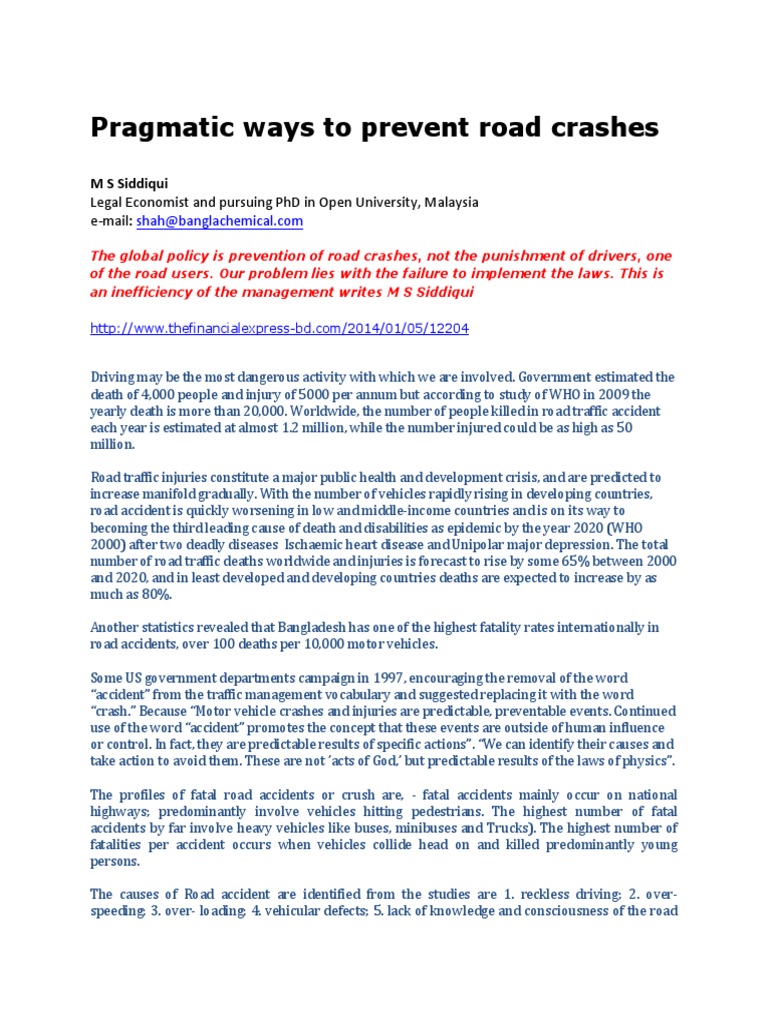 Pragmatic Ways To Prevent Road Crashes | PDF | Traffic Collision | Traffic