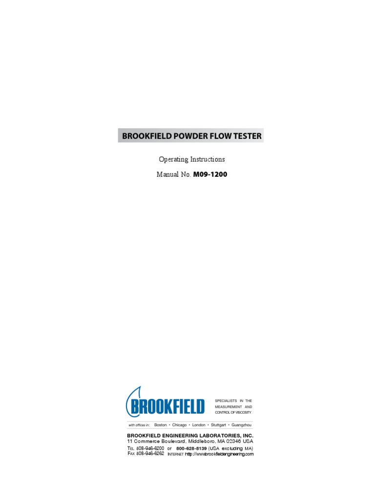 Brookfield Powder Flow Tester: Operating Instructions Manual No | PDF ...