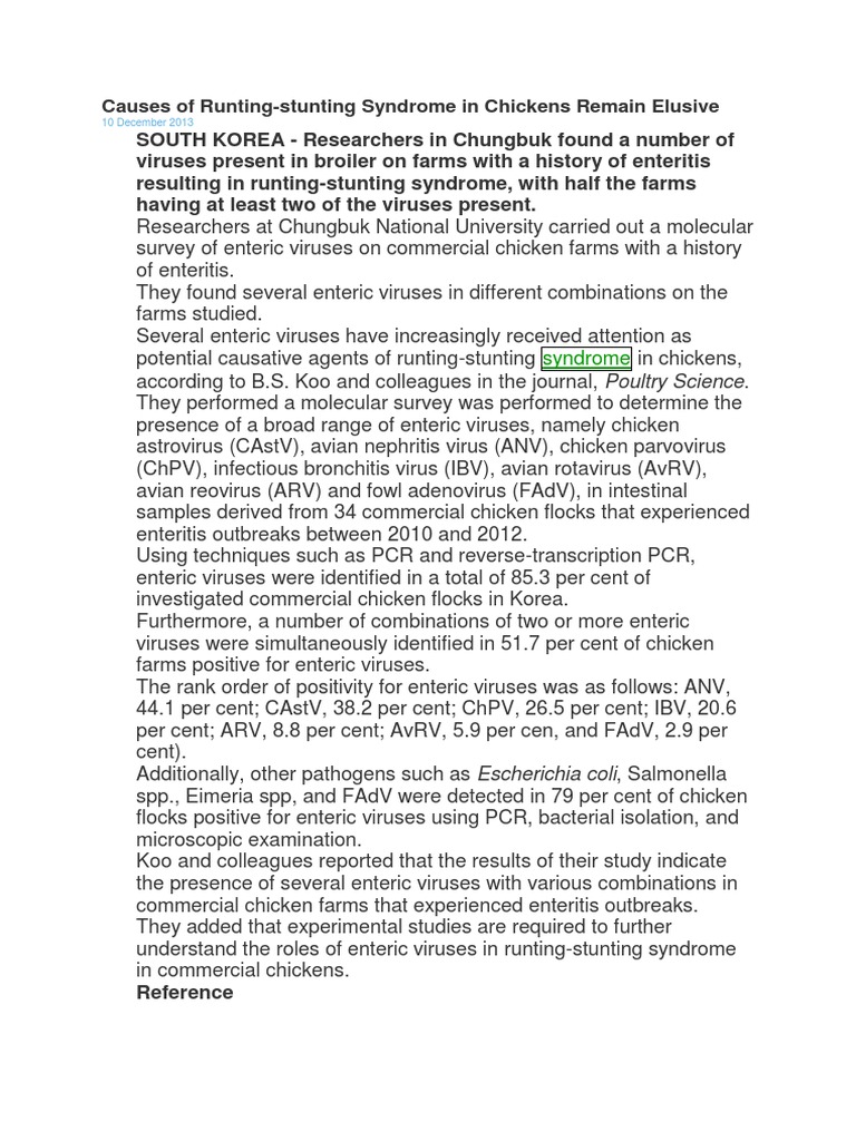 Causes of Runting-Stunting Syndrome in Chickens Remain Elusive | PDF ...