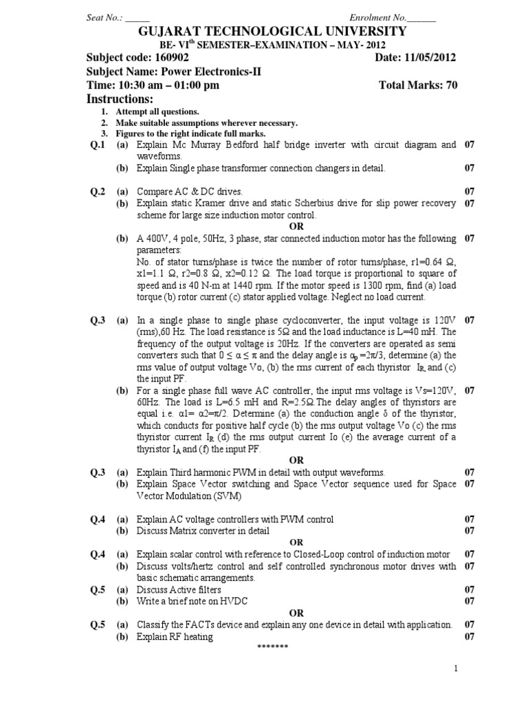 Power Electronics Question Paper Part4 | PDF | Root Mean Square ...