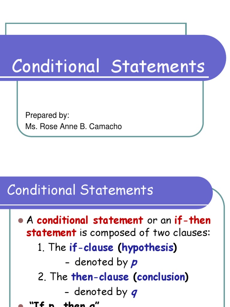 Conditional Statements: Prepared By: Ms. Rose Anne B. Camacho | PDF ...