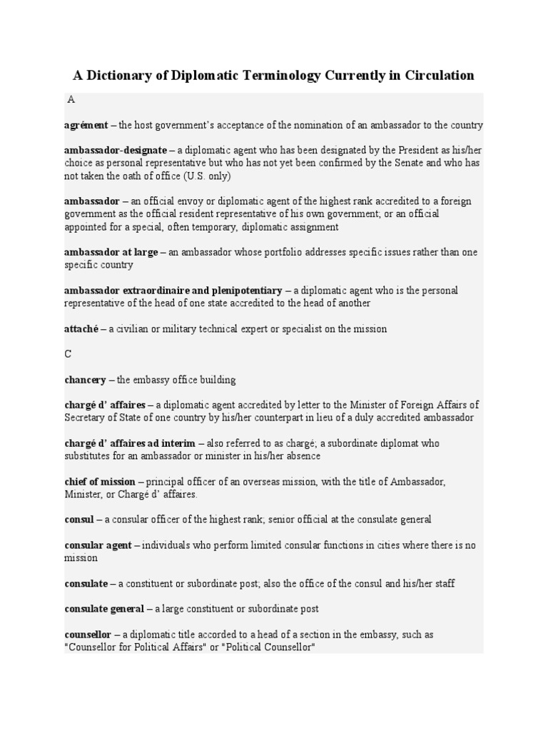Glossary of Diplomatic Terms | PDF | Diplomatic Rank | Diplomatic Mission