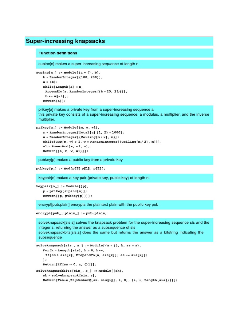 Knapsack Problem | PDF | Public Key Cryptography | Cryptography