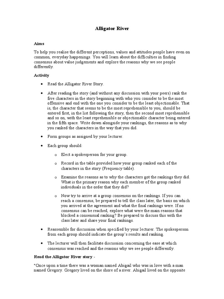 Alligator River Story: Character Analysis | PDF | Stereotypes | Social ...