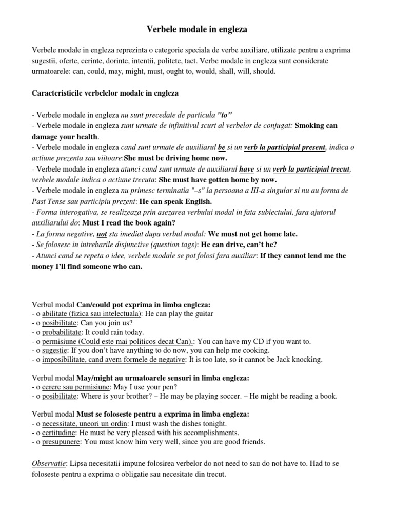 Gramatica - Verbe Modale | PDF | Linguistic Morphology | Morphology