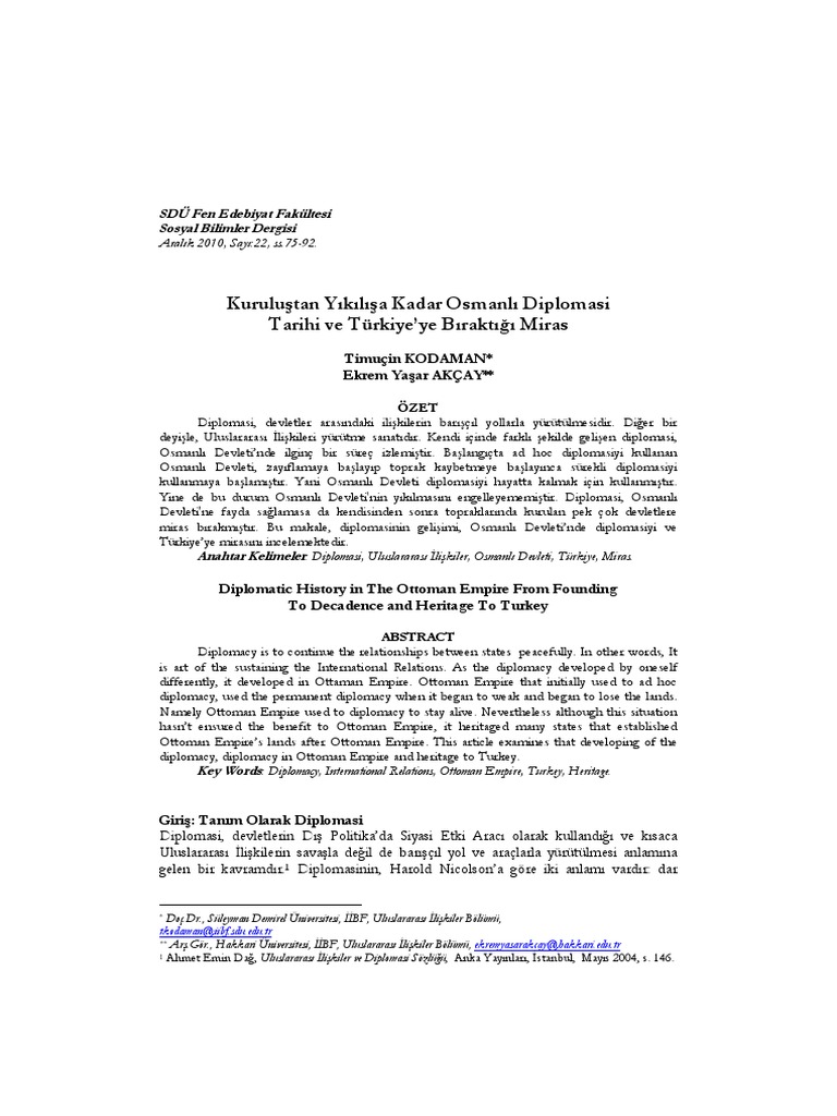 Osmanlı Diplomasi Tarihi-Kodaman-Akçay | PDF