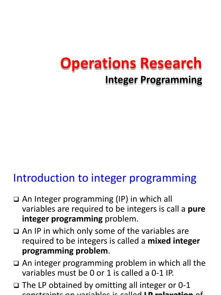 Integer Programming | PDF | Mathematical Optimization | Algorithms