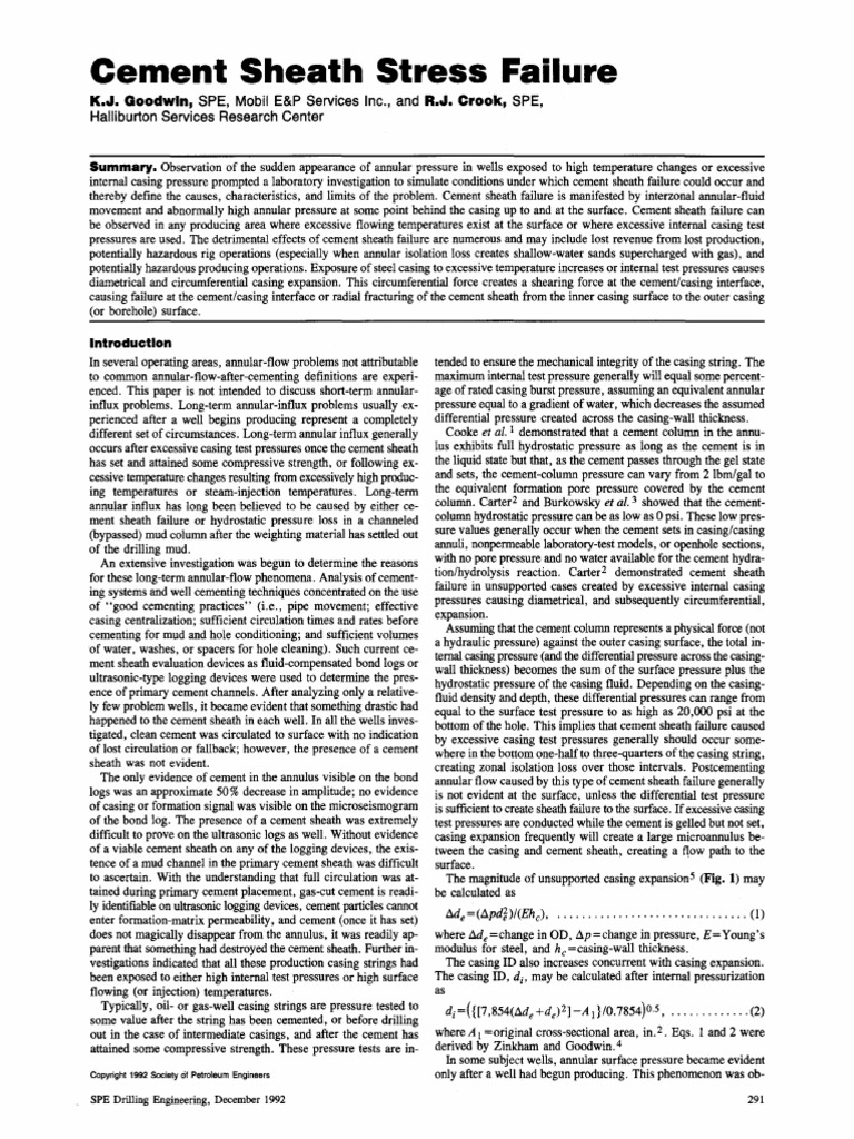 Cement Sheath Stress Failure | Download Free PDF | Casing (Borehole ...