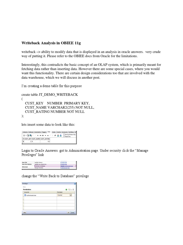 OBIEE 11g Writeback Guide | PDF | Oracle Database | Cache (Computing)