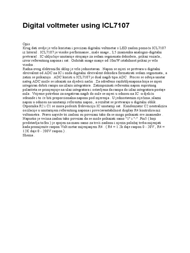 Digital Voltmeter Using ICL7107 | PDF