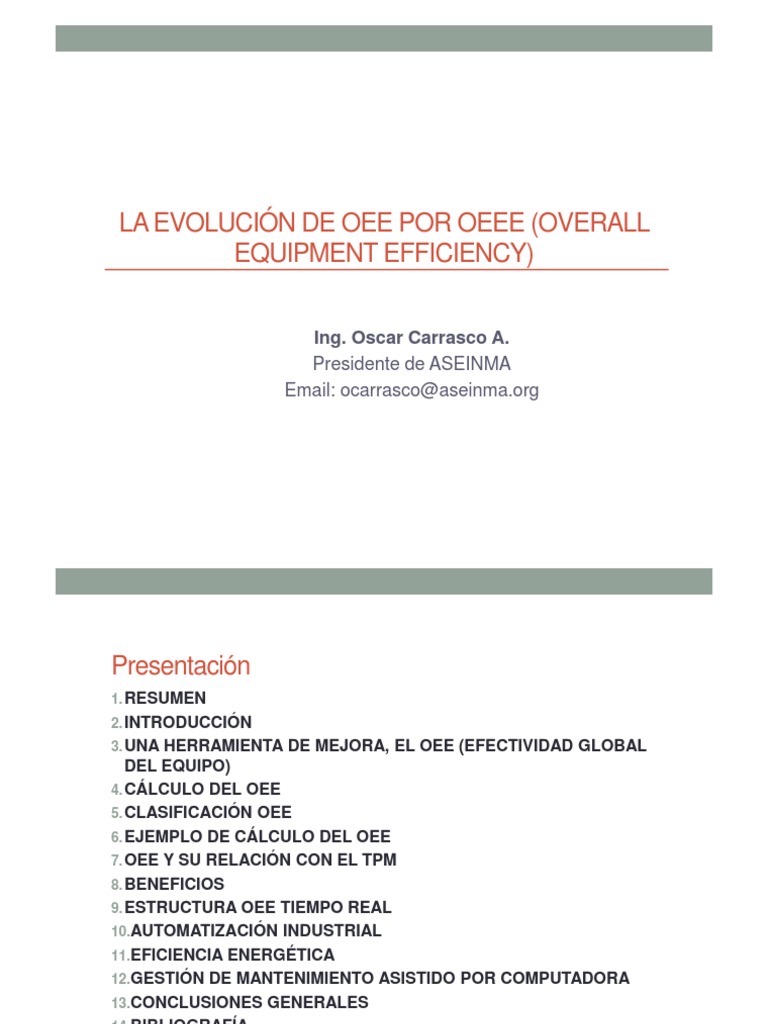 La Evolución Del OEE Por OEEE Overall Equipment Efficiency Ing Oscar ...
