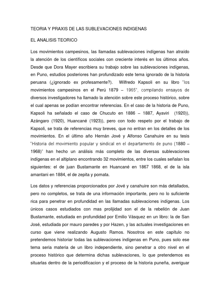 Sublevaciones Indígenas en Puno: Análisis Histórico | PDF | Gente ...