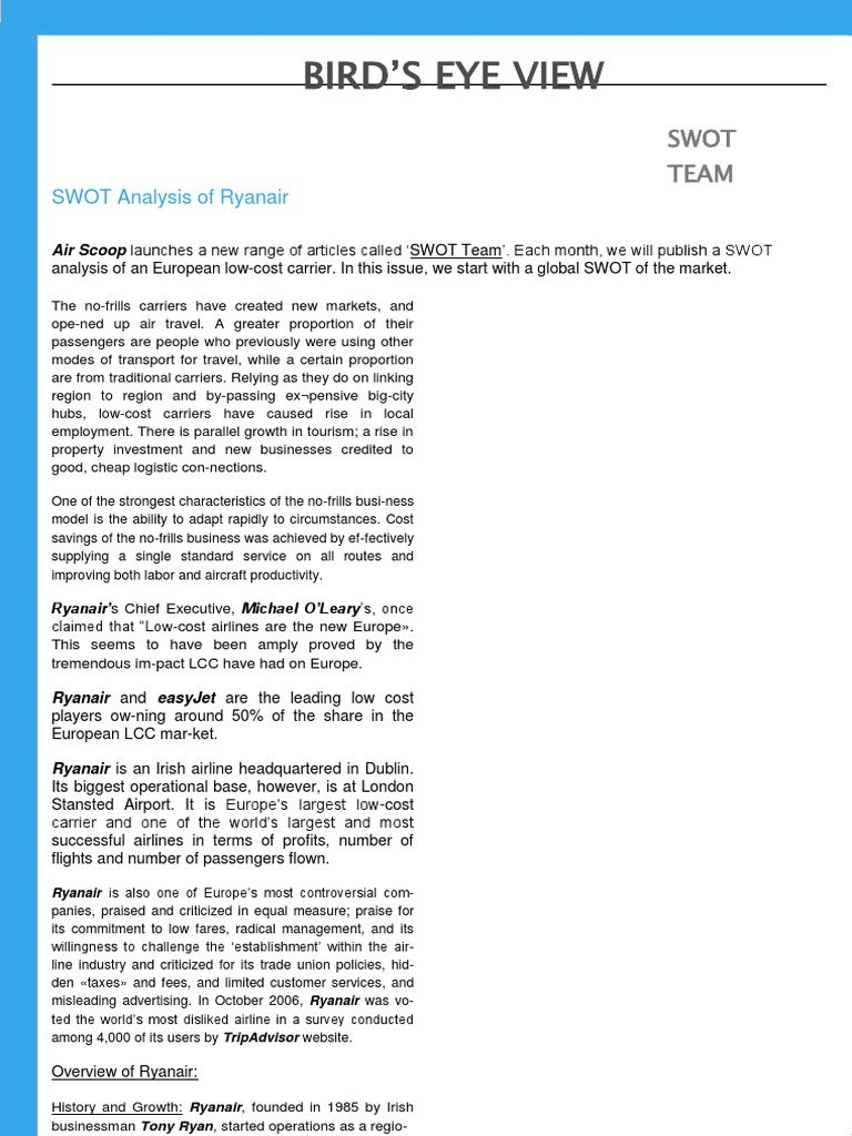 Ryanair SWOT Analysis Overview | PDF | Low Cost Carrier | Airlines