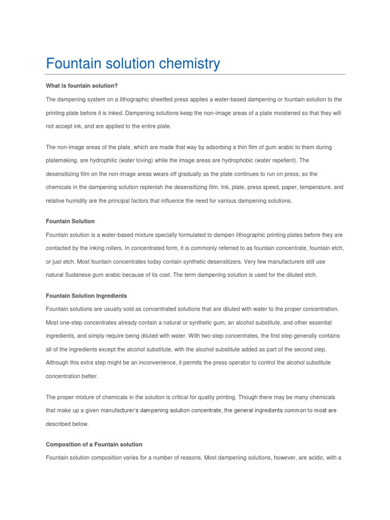 Fountain Solution Chemistry Overview | PDF | Lithography | Ph