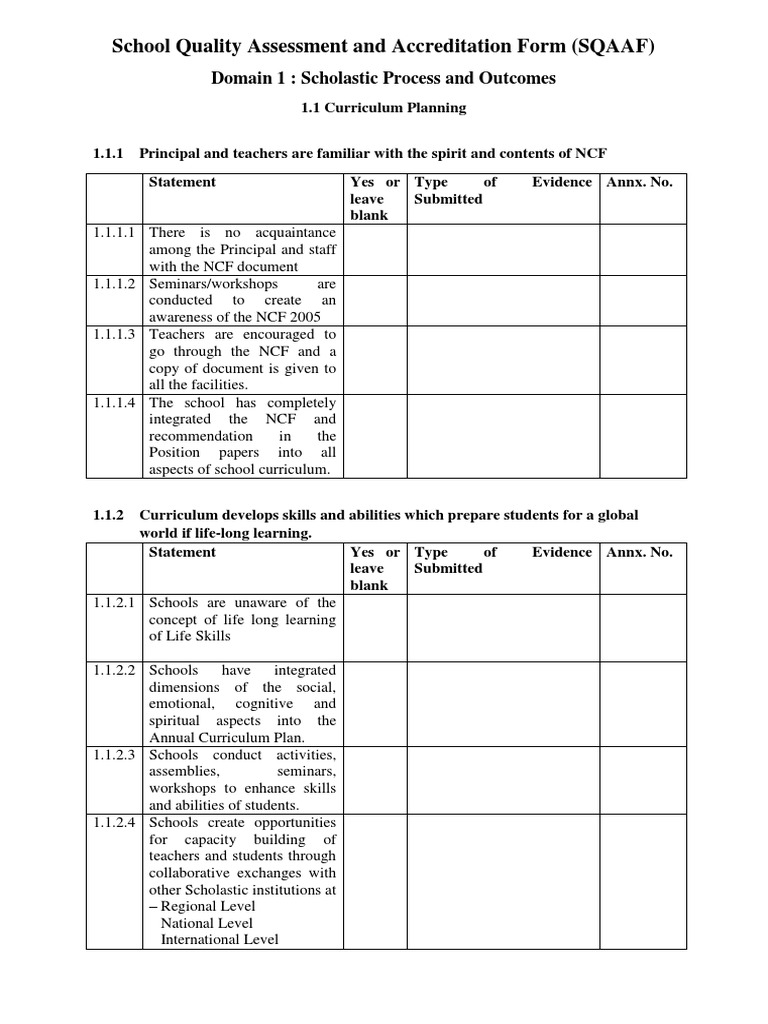 SQAAF Accreditation Form | PDF | Educational Assessment | Teachers