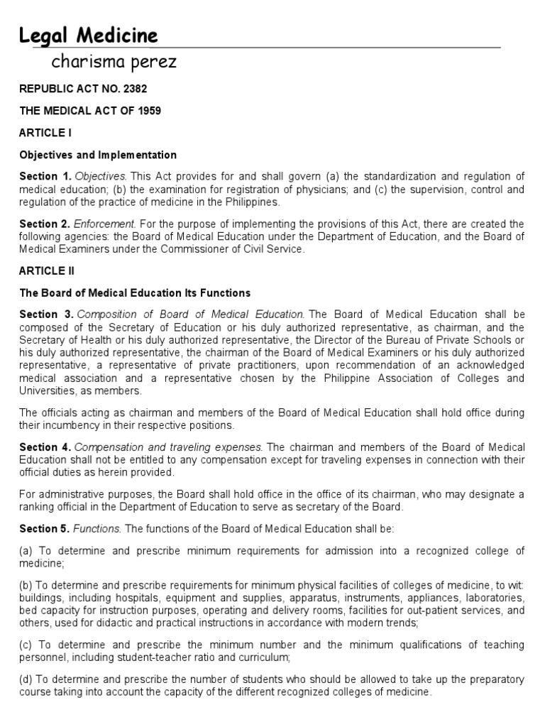 Medical Act of 1959 | PDF | Medical School | Medical Prescription