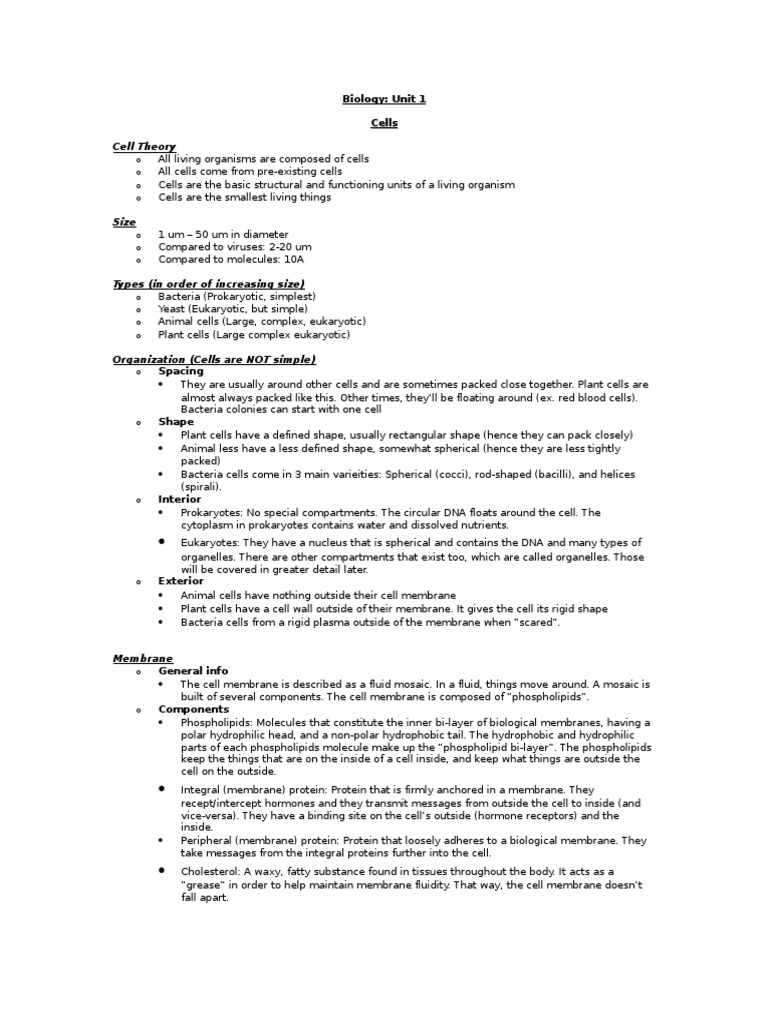 Biology Unit 1 Notes Edexcel A Level | PDF | Cell Membrane | Cell (Biology)