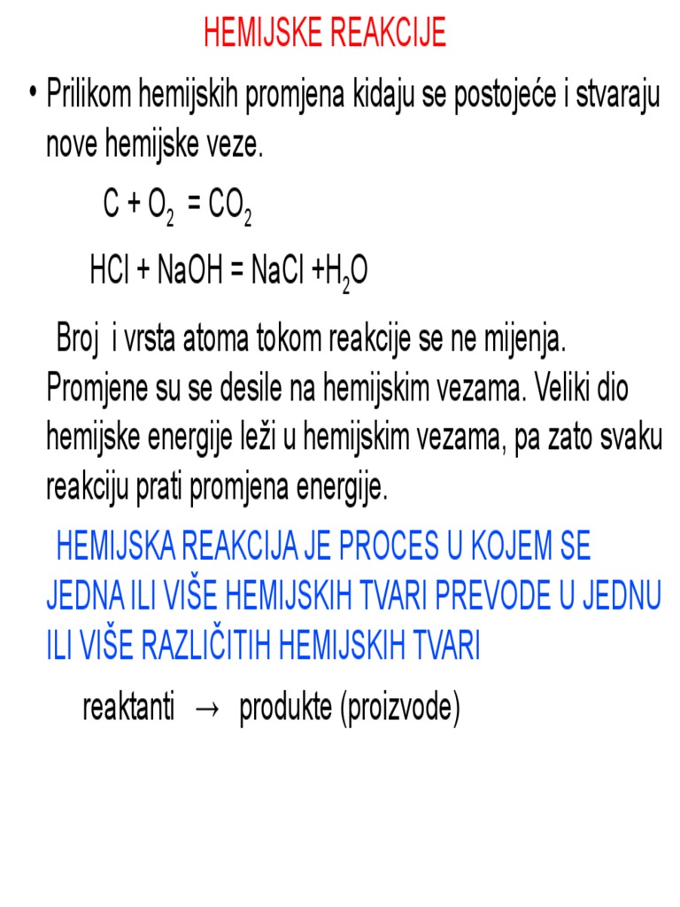 Vrste Hemijskih Reakcija | PDF