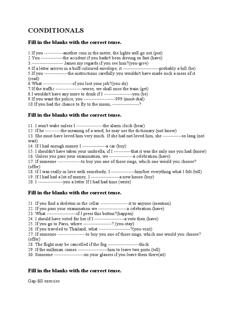 Conditionals: Fill in The Blanks With The Correct Tense | PDF