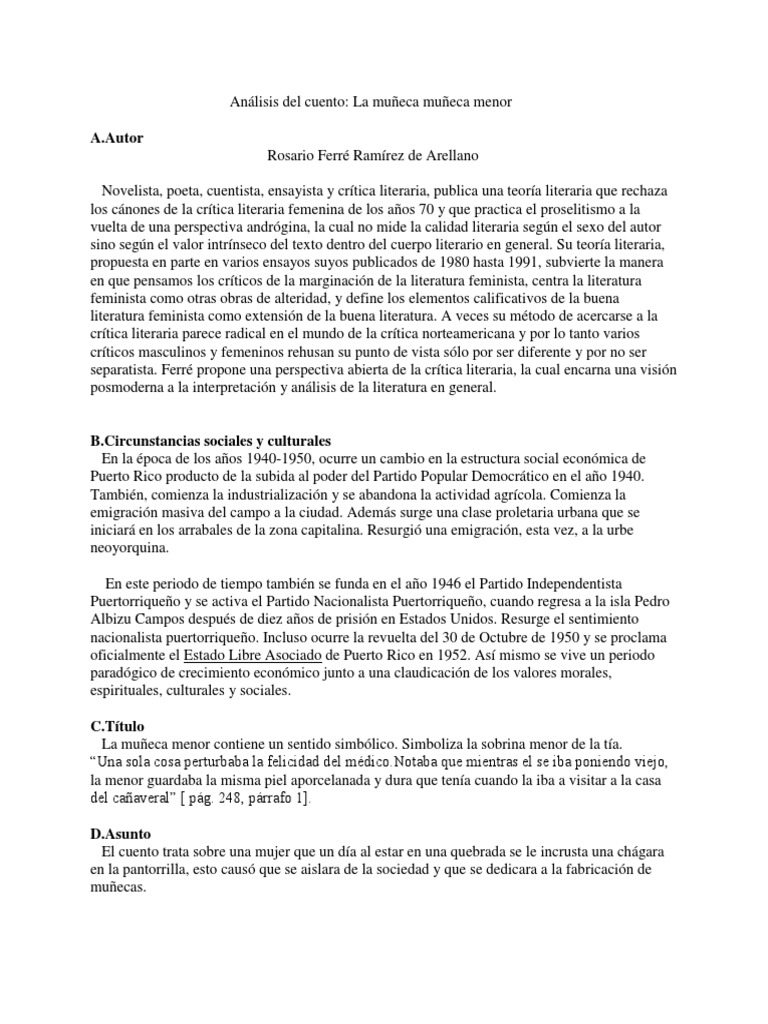 Análisis del cuento La Muñeca Menor.docx | Feminismo | Etnia, raza y género