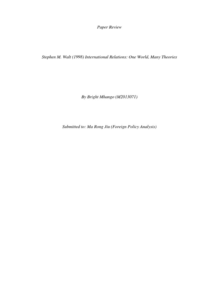 Walt Paper Review | International Relations | International Politics