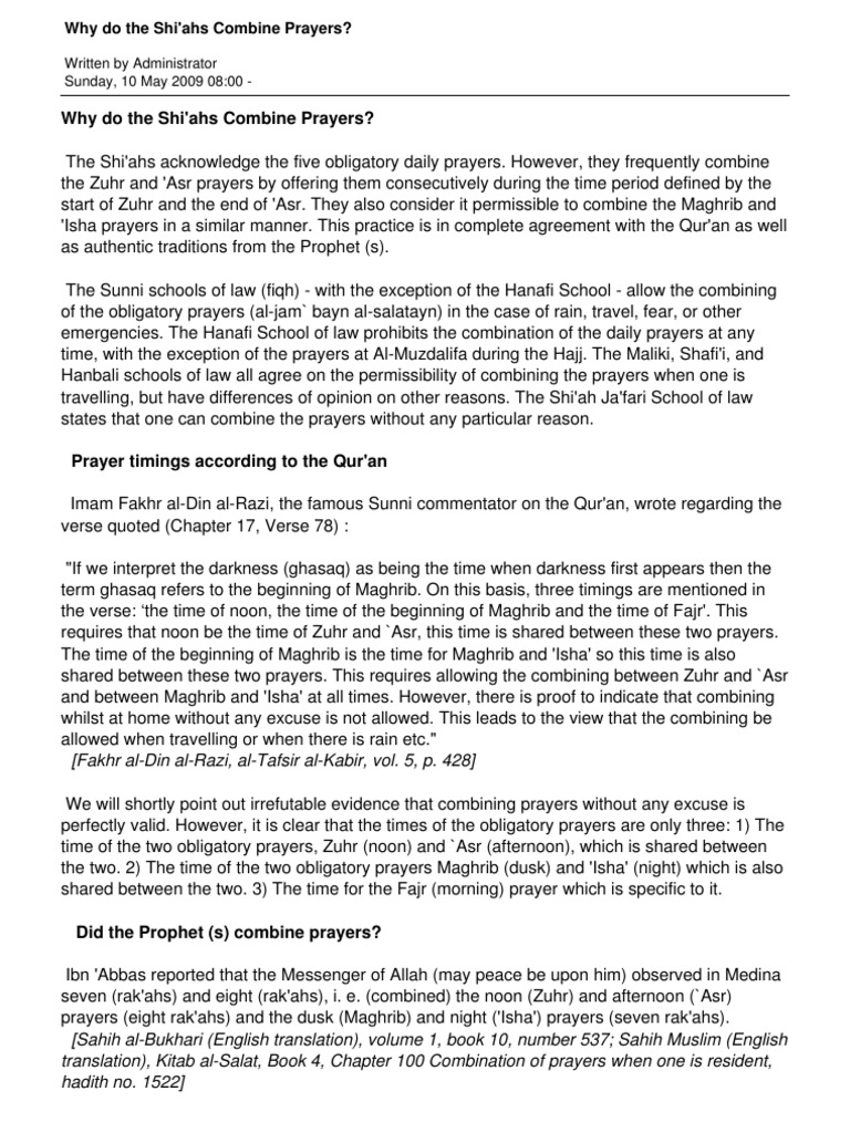 Why do the Shia Combine Prayers? | Shia Islam | Muhammad