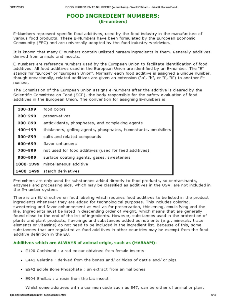 Halal and Haram E-Numbers Guide | PDF | Salt | Foods