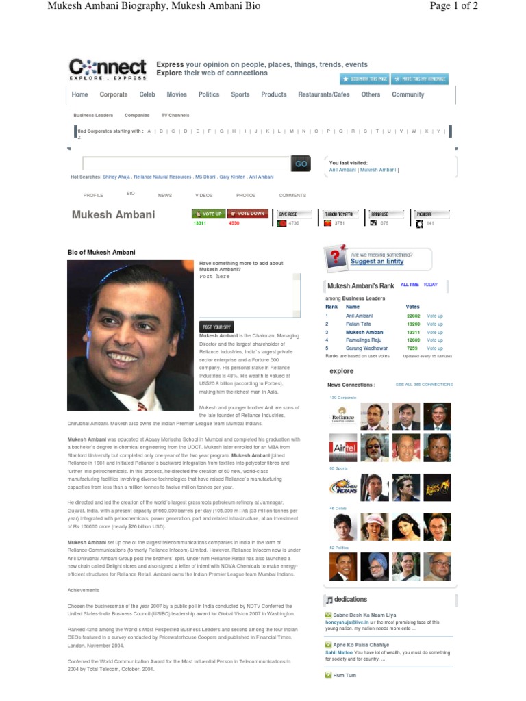 Mukesh Ambani Biography | PDF | Economy Of India | Business
