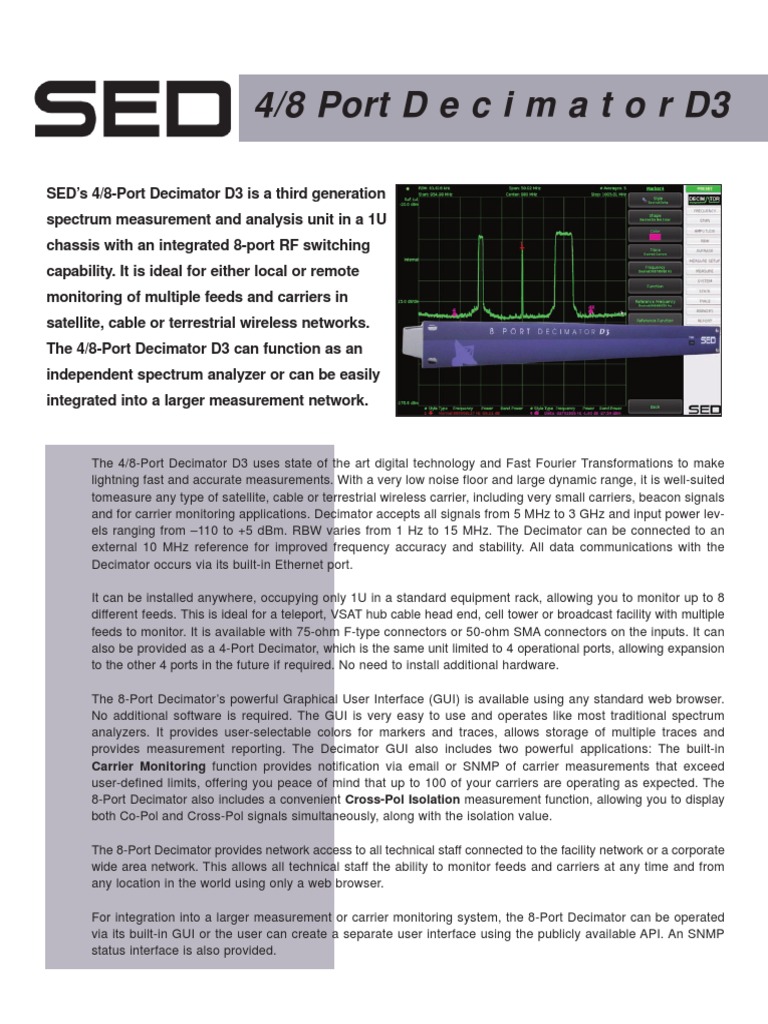 8-Port Decimator D3 Spectrum Analyzer | PDF | Hertz | Wireless