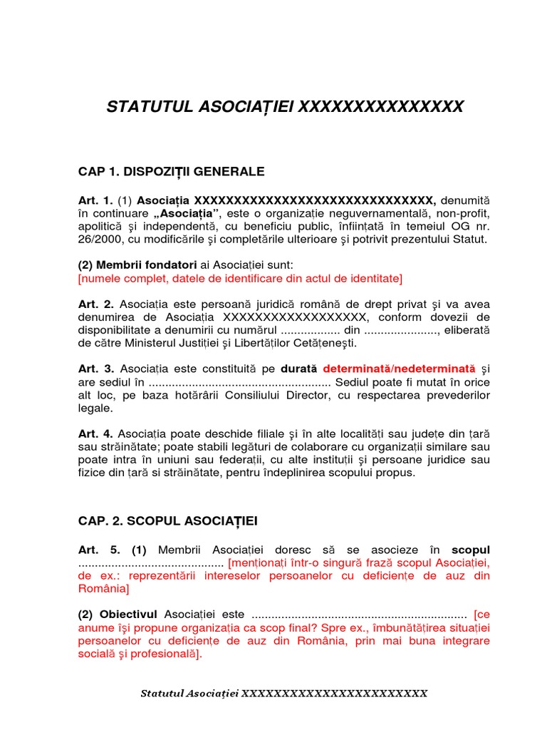 Anexa4 Model Statut Asociatie | PDF