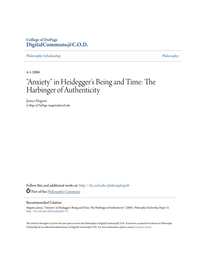 Heidegger's Anxiety and Authenticity | PDF | Being And Time | Martin ...