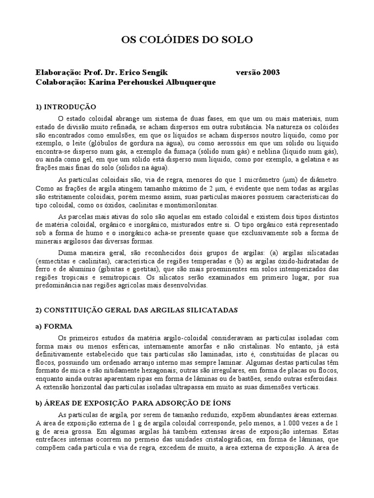 Argilas Colóides | PDF | Coloide | Solo