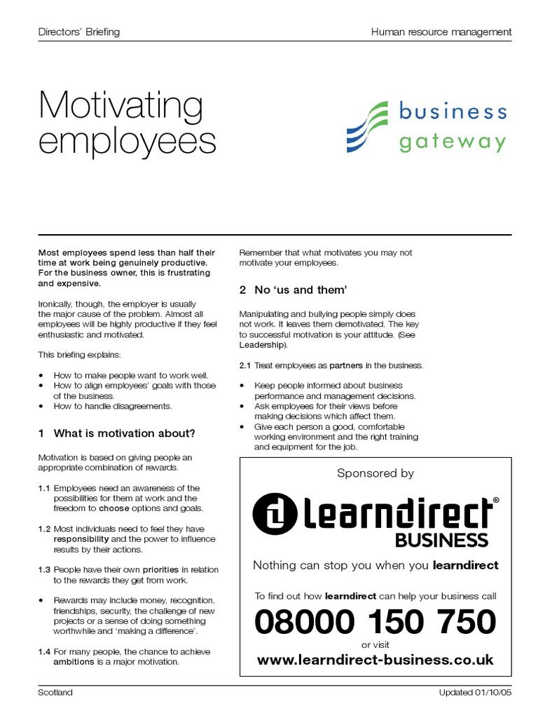 Motivating Employees: Directors' Briefing Human Resource Management ...