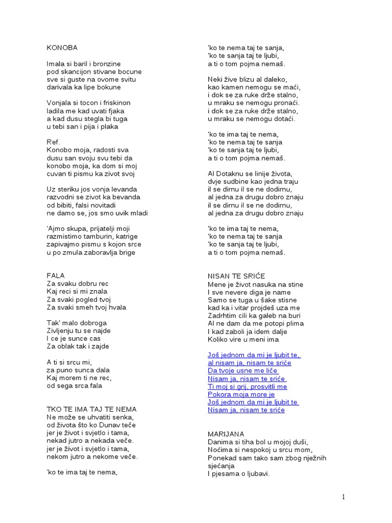 Stihovi Pjesama Razno | PDF