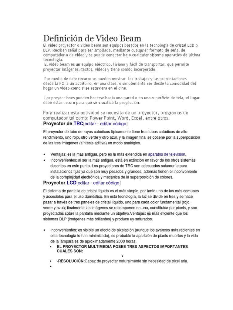 Definición de Video Beam | PDF | Tecnología de medios | Tecnología de ...
