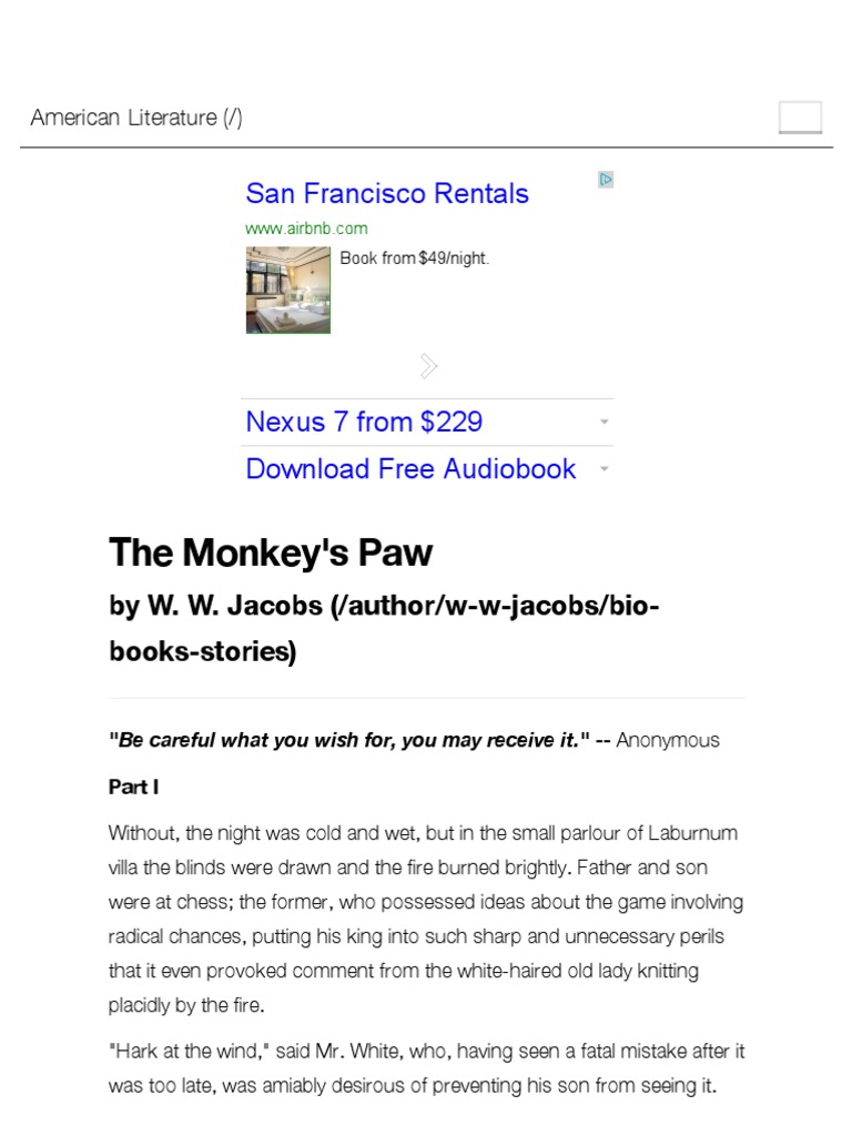 The Monkey's Paw - W. W. Jacobs | PDF