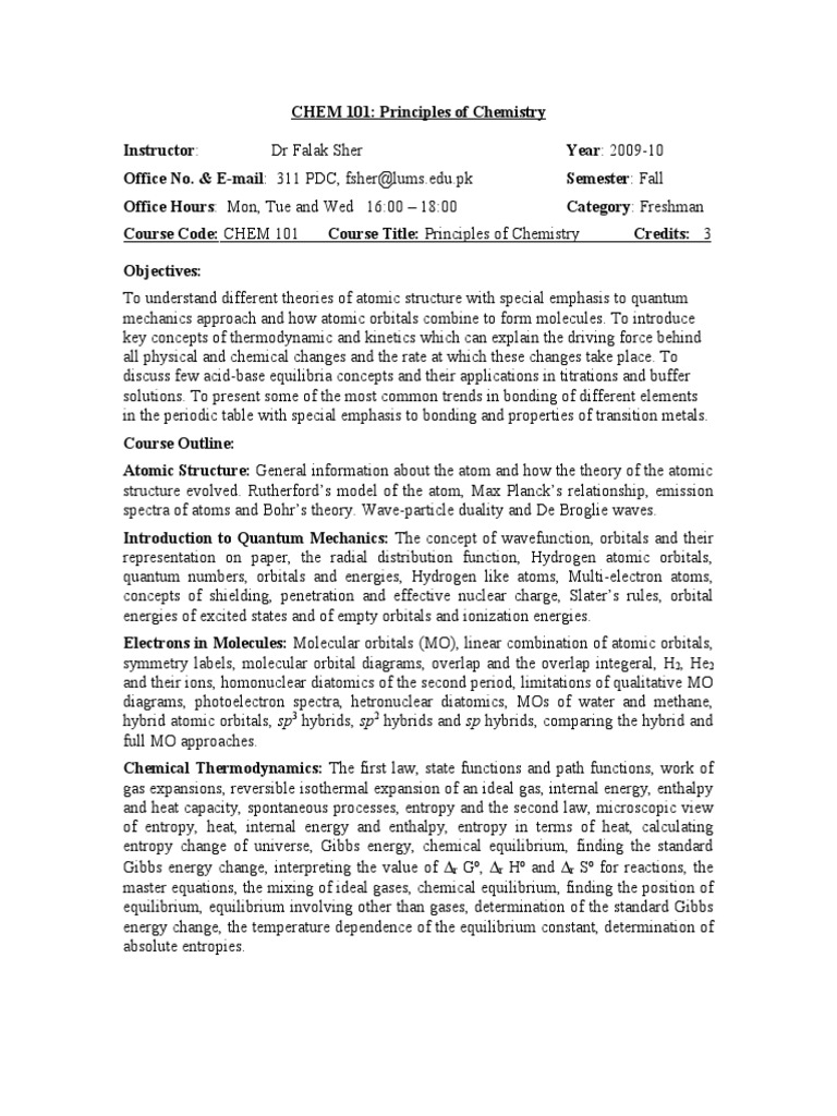 CHEM 101 - Principles of Chemistry | PDF | Atomic Orbital | Chemical ...