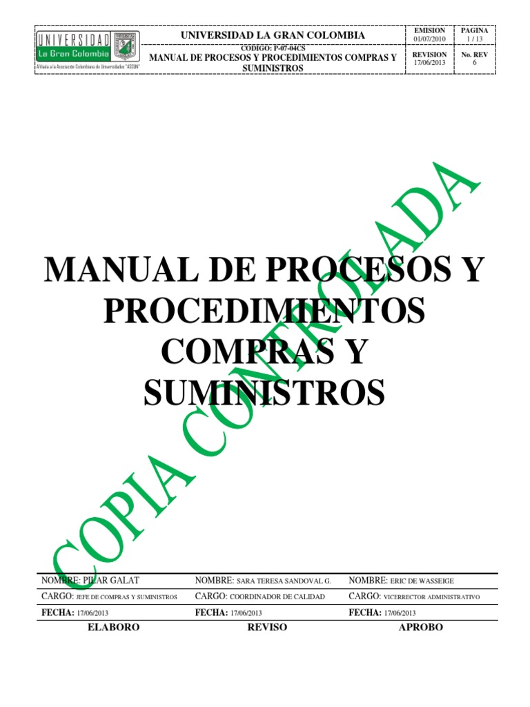Manual Procedimientos Compras Suministros PDF | PDF | Factura | Correo electrónico
