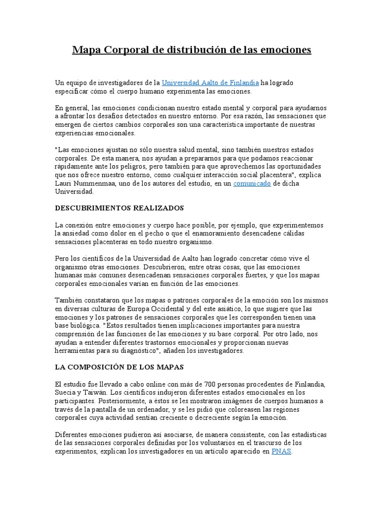 Mapa Corporal de Distribución de Las Emociones | Descargar gratis PDF ...
