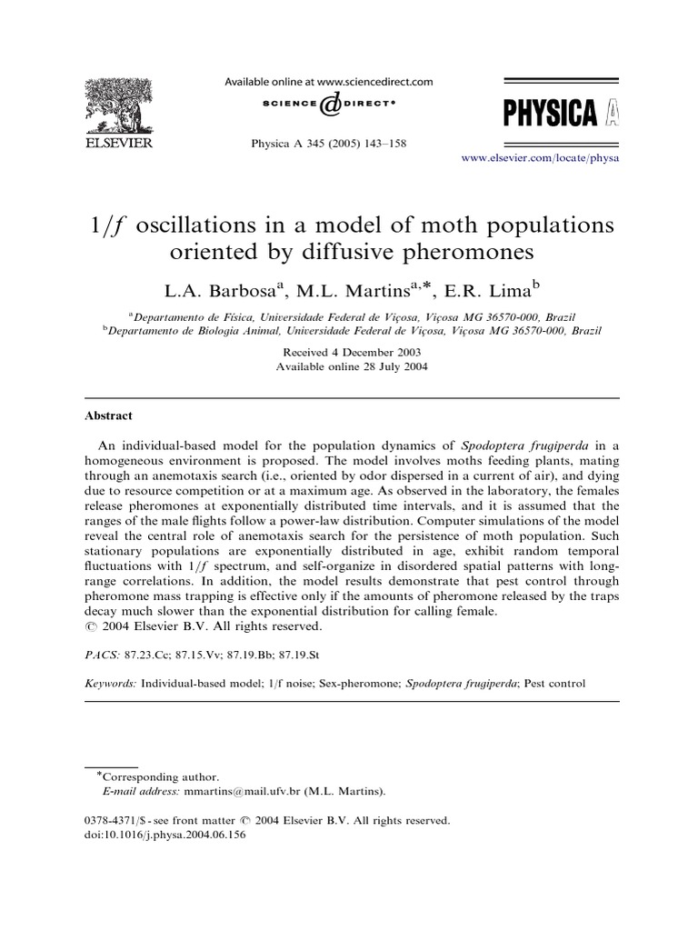 1f Oscillations in A Model of Moth Populations Oriented by Diffusive ...