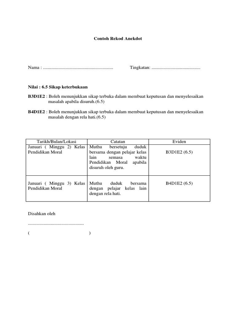 Contoh Rekod Anekdot | PDF