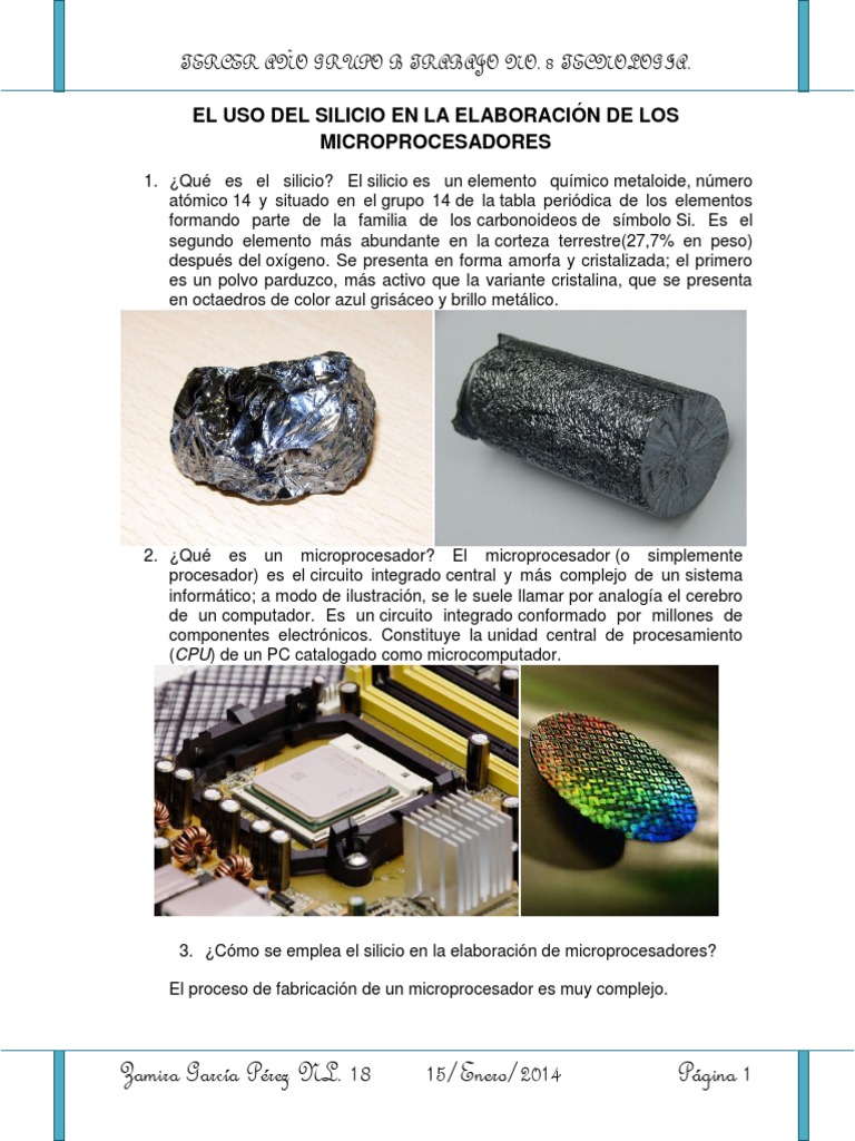 El Uso Del Silicio en La Elaboración de Los Microprocesadores | PDF ...