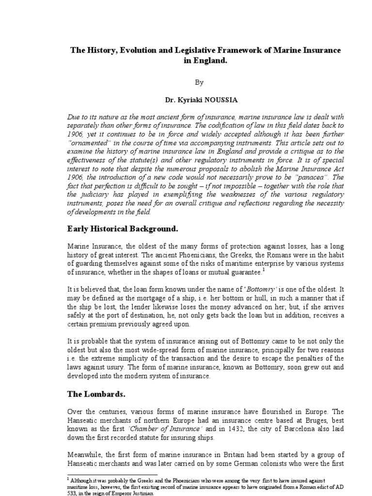 History of Marine Insurance in England | PDF | Codification (Law ...