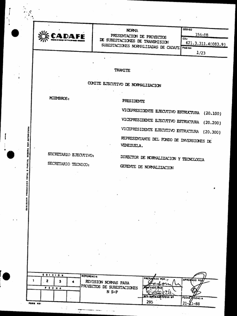 Subestaciones Normalizadas CADAFE 156 - 88 | PDF