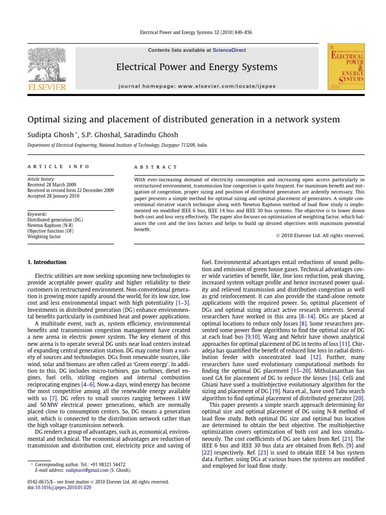 23 Optimal Sizing and Placement of Distributed Generation in A Network System | PDF | Internal ...