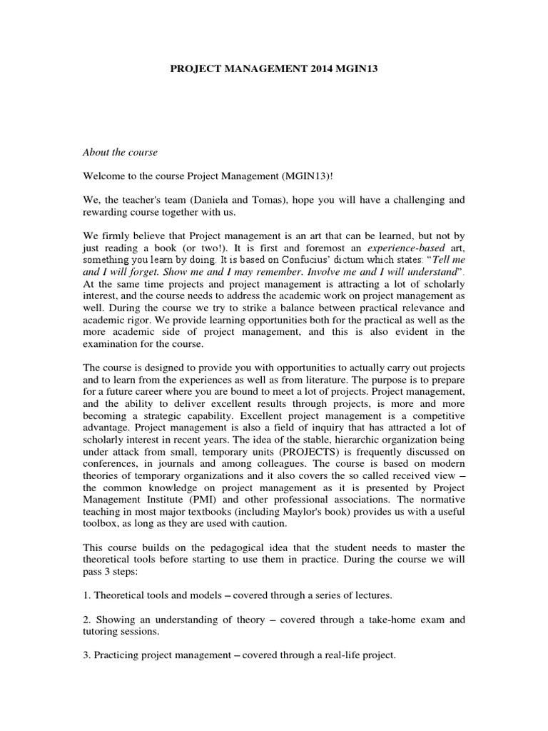 About The Course: Project Management 2014 Mgin13 | PDF | Project ...