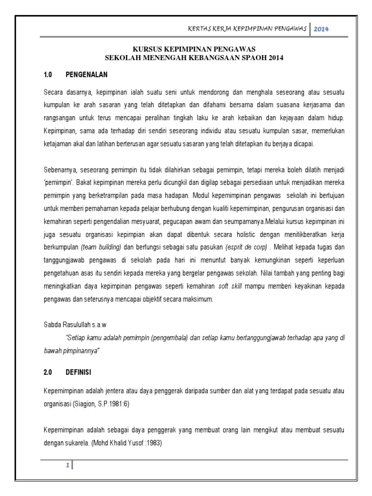 Kertas Kerja Kepimpinan Pengawas | PDF