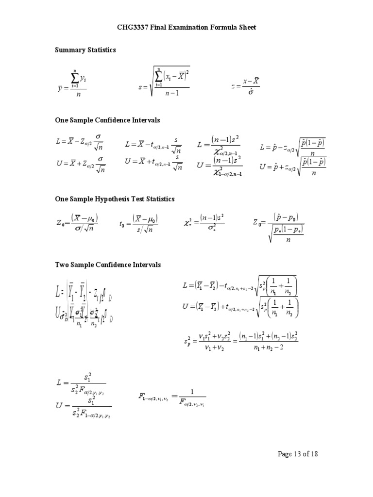 Final Formula Sheet1 | PDF